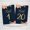 Navy Blue Gold Wedding Table Numbers, Navy Blush Pink Coral Peach ...