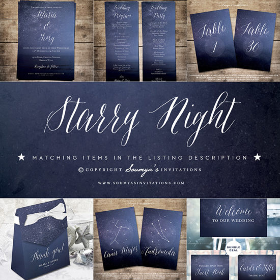 Starry Night Celestial Stars Wedding Invitation, Galaxy Cosmos ...