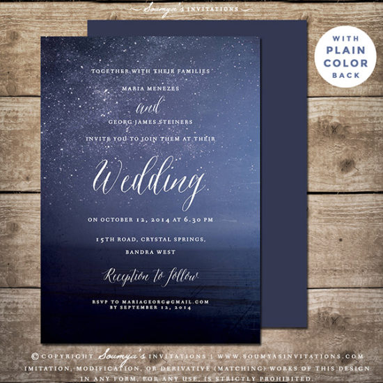 Starry Night Star Celestial Wedding Invitation, Galaxy Cosmos Astronomy Space Wedding Invitation ...