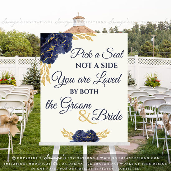 Unplugged Wedding Ceremony Sign, Pick A Seat Not A Side Sign, Here ...