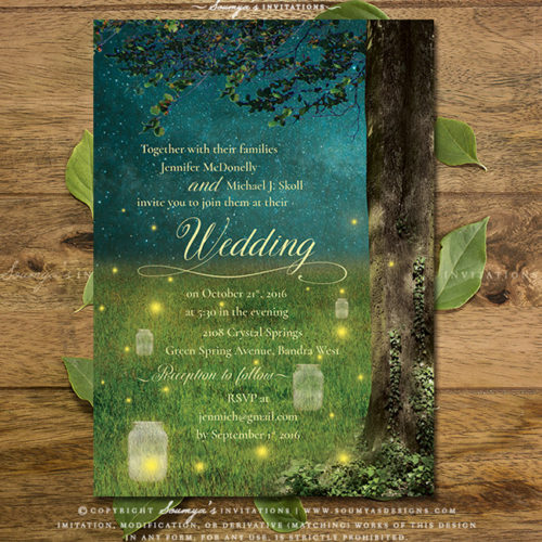 Enchanted Forest Wedding Invitation, Secret Garden Wedding Invitation, Rustic Fireflies Lamp ...