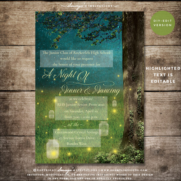 Enchanted Forest Prom Invitation, Woodland Party Invitation, Rustic ...