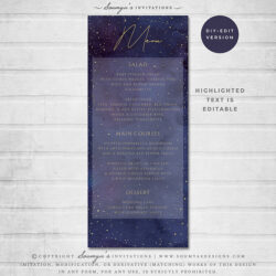 Starry Night Wedding Menu, Galaxy Party Dinner Menu, Purple Gold ...