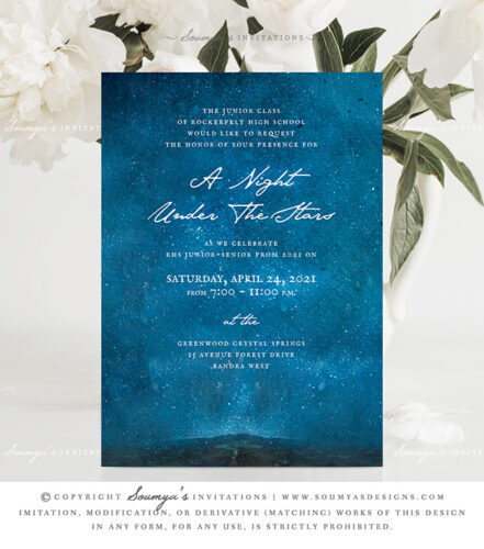 Starry Night Sky Wedding Invitation, Mountain Wedding Invitation, Lake ...