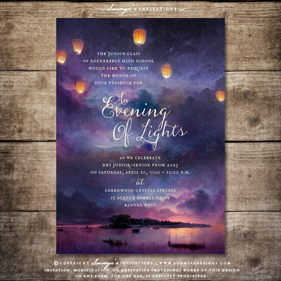 Flying Lanterns Prom Invitation, Enchanted Lake Invitation, Night Sky Lanterns Invitation ...