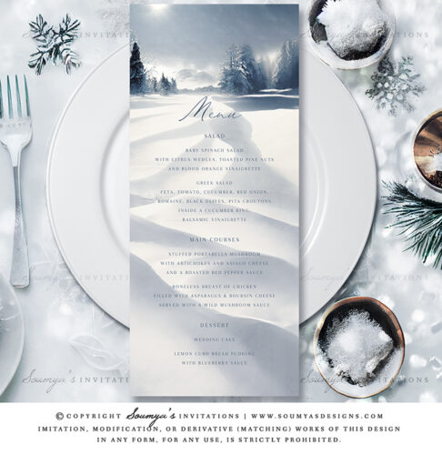 Winter Wedding Menu, Snow Wedding Dinner Menu, Rustic Winter Forest ...