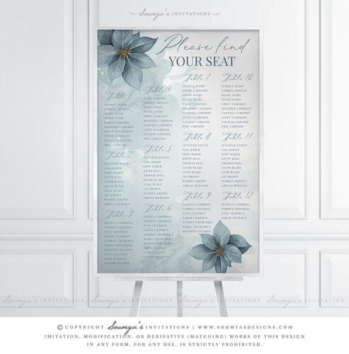 Dusty Blue Wedding Seating Chart, Elegant Wedding Seating Chart, Winter ...