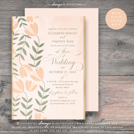 Peach Wedding Invitation, Elegant Wedding Invitation, Peach Floral Wedding Invite, Bohemian ...