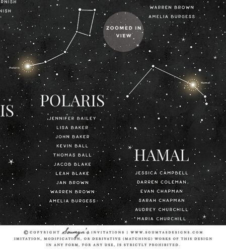 Celestial Seating Chart, Black Starry Night Sky Wedding Seating Chart ...