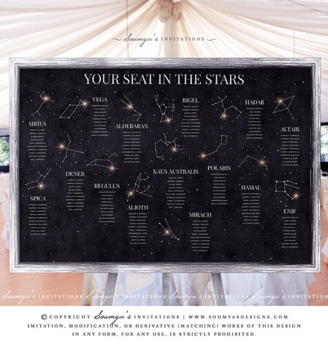 Celestial Seating Chart, Black Starry Night Sky Wedding Seating Chart ...