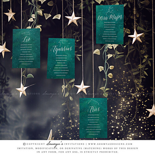 Emerald Green Celestial Stars Galaxy Constellation Seating Chart Cards ...