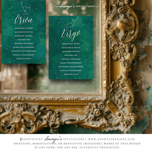 Emerald Green Celestial Stars Galaxy Constellation Seating Chart Cards ...